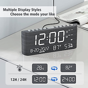 Digital Wooden Alarm Clock with Dual Alarm,Weekday/Weekend Mode,Adjustable Volume,Humidity & Temperature Detect,2-100% Dimmer,12/24H,Snooze,2 USB Chargers,Battery Backup, Loud Alarm Clock for Bedroom