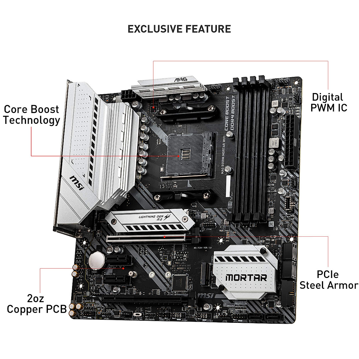 MSI MAG B550M Mortar WiFi Gaming Motherboard (AMD AM4, DDR4, PCIe 4.0, SATA 6Gb/s, M.2, USB 3.2 Gen 2, AX Wi-Fi 6, HDMI/DP, Micro-ATX, AMD Ryzen 5000 Series Processors)