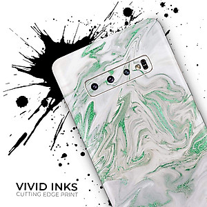 DesignSkinz Mint Marble & Digital Gold Foil V10 Protective Vinyl Decal Wrap Skin Cover Compatible with The Samsung Galaxy S20 (Screen Trim & Back Glass Skin)