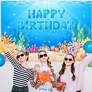 Under The Sea Happy Birthday Banner Backdrop Ocean Animals Under The Sea Theme Decor Decorations for Boys Girls 1st Birthday Party Bday Baby Shower Underwater Blue Party Supplies Photo Booth Props