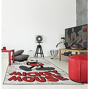 Gertmenian Kids Playroom & Game Room Carpet Disney Mickey Mouse Childrens Rug Kids Home Decor, Area Carpet for Boys & Girls Playroom, Bedroom 54x78 Large, Retro Classic Gray White, 31133