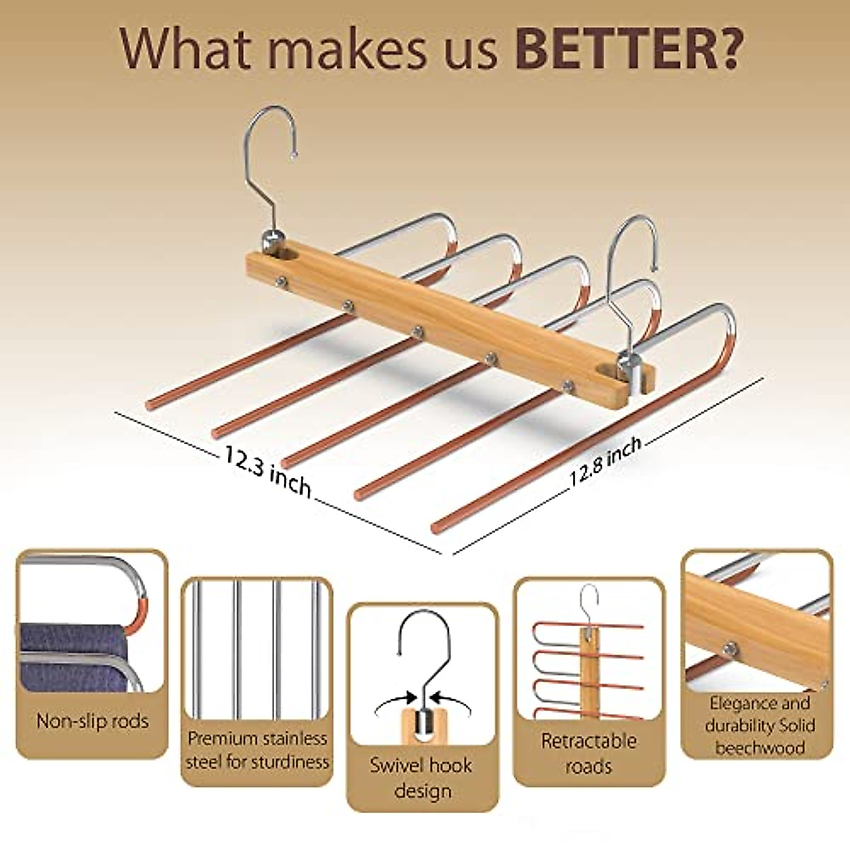 Pants Hangers Space Saving - Closet Hangers Space Saver - Scarf Organizer - Multi Functional Pants Rack - Jeans Hanger - Pant Hangers - Multifunctional Hanger Clothes - 5-in-1 Folding Trouser Hanger