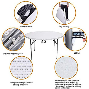 Simply-Me Patio Dining Table 48 Inch Fold-in-Half Round Folding Table Indoor Outdoor Utility Table with 4 Steel Feet,Carrying Handle,White