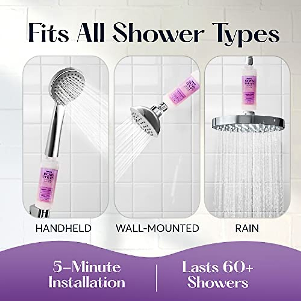 Sutera Shower Infuser - Vitamin C Shower Head Filter, Hard Water Softener, Chlorine & Fluoride Shower Filter, Water Purifying Filtered Shower Head with Beads (Lavender)