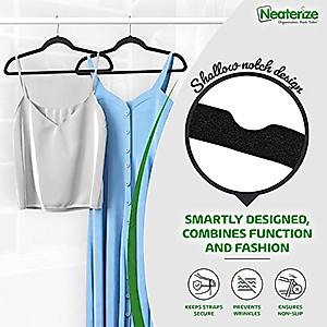 Velvet Hangers 10 Pack Black – Heavy Duty Velvet Clothes Hangers - Non Slip Felt Coat and Suit Hangers for Closet - Lightweight Thin Space Saving Ganchos para Colgar Ropa (Shallow Notch)