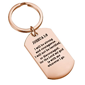BEKECH Joshua 1:9 Bible Verse Keychain I Will Be Strong And Courageous Dog Tag Keychain Religious Jewelry Christian Keyring Gift (rose gold)