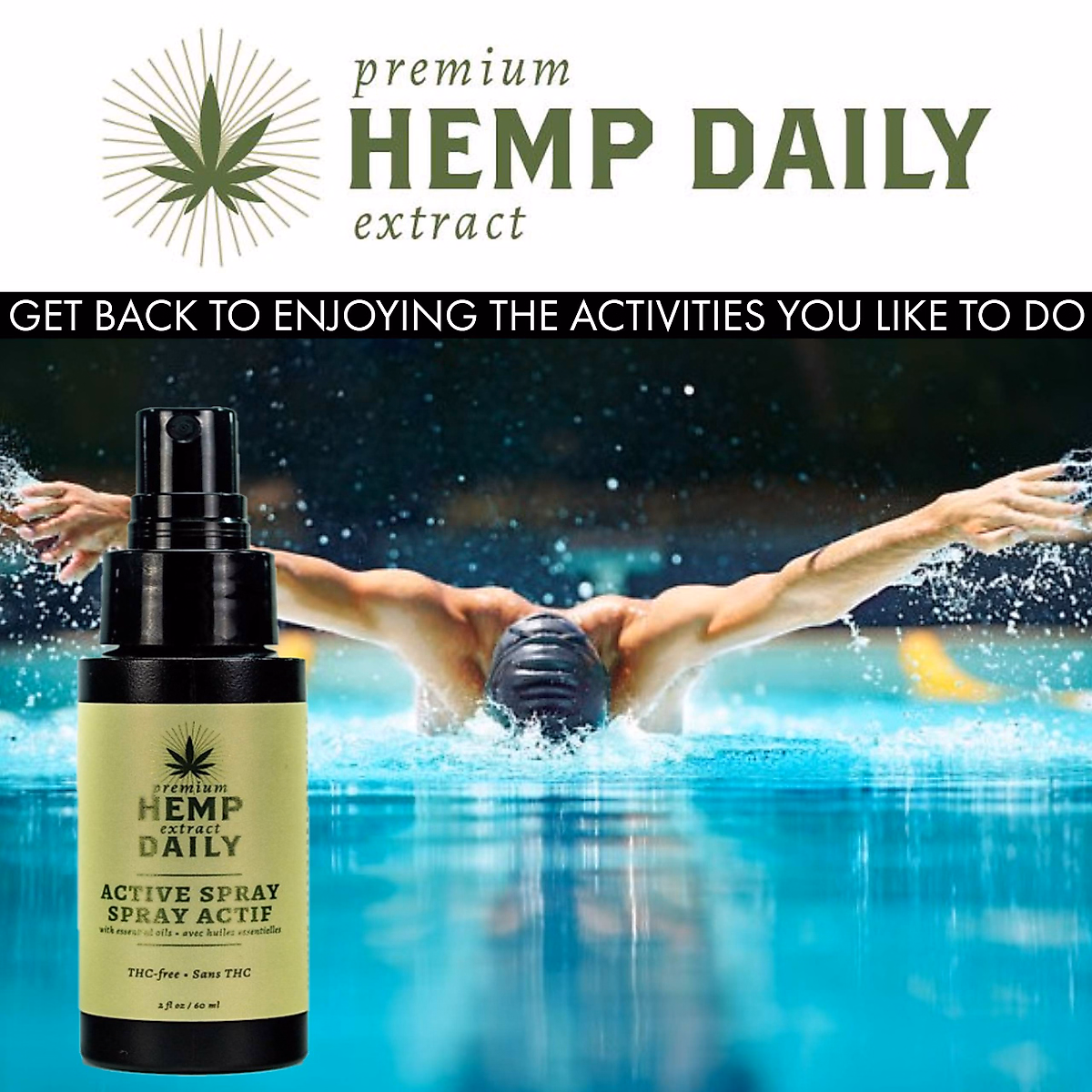 Hemp Daily Active Spray | Hemp Spray with Essential Oils | Vegan, Organic Ingredients | 2 Fluid Ounces, 3 Pack