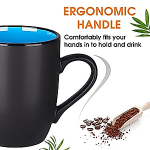 Farielyn-X 6 Pack Coffee Mug Set, 16 Ounce Ceramic Coffee Cups, Black Large Coffee mugs, Restaurant Coffee Cups for Coffee, Tea, Cappuccino, Cocoa, Cereal, Matte Black Outside and Colorful Inside