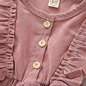 YQYJA Toddler Baby Girls Fall Winter Corduroy Ruffle Long Sleeve Dress Headband Kids Dresses (Pink, 12-18 Months)