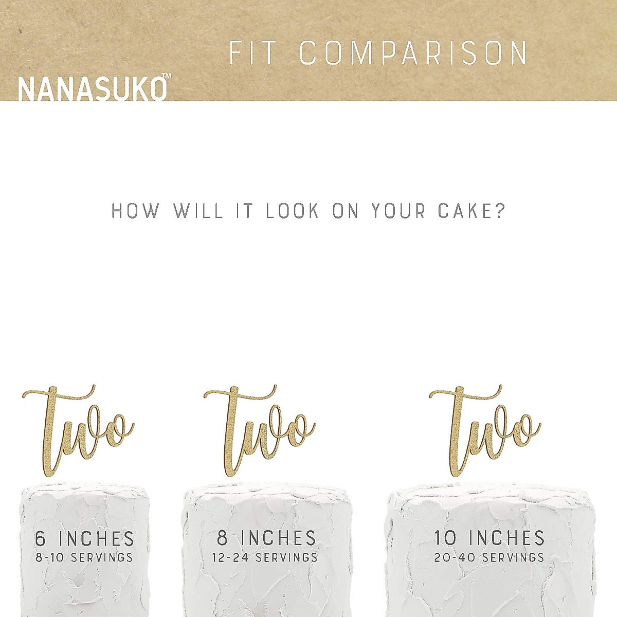 NANASUKO 2nd Birthday Cake Topper - Two - Double Sided Gold Glitter - Premium Quality Made in USA