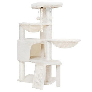 Wang Xin Three Layer Cat Tree with Cat Condo Scratch Pad and Two Hammocks,Beige