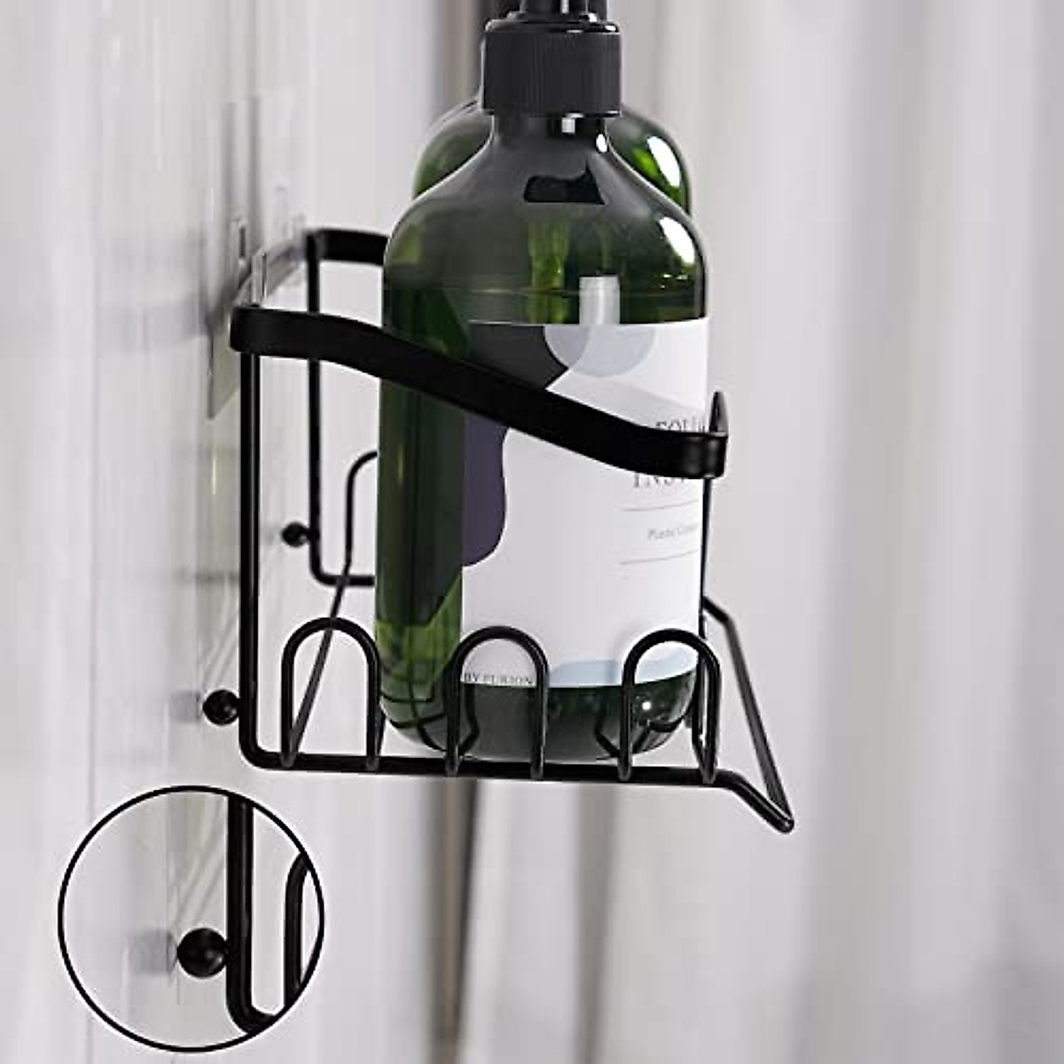 Bathroom Shower Shelf Organizer Rack 2-Pack, Strong Adhesive Shower Caddy with Soap Holder and 11 Hooks, No Drilling Wall Mounted Rustproof Stainless Steel Shower Shelf for Inside Shower, Black