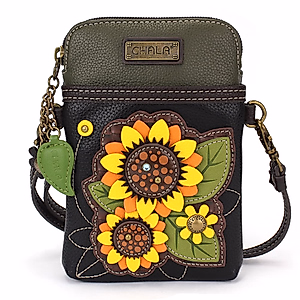 CHALA Cell Phone Crossbody Purse-Women PU Leather/Canvas Multicolor Handbag with Adjustable Strap - Sunflower Group - black