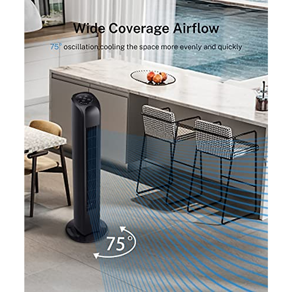 KEGIAN Portable Electric Oscillating Standing Floor Fan for Bedroom with Remote, 3 Wind Speeds 3 Modes, Quiet Cooling for Office,Home, Tower Fan 30" Black…