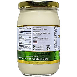 Renderings Beef Tallow, 100% Grass-Fed & Finished, Cooking, Baking and Frying, 14 oz jar