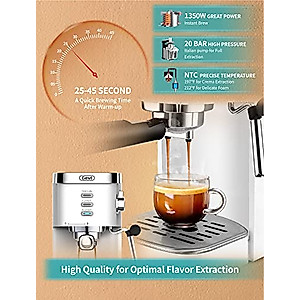 Gevi Espresso Machines 20 Bar Fast Heating Commercial Automatic Cappuccino Coffee Maker with Foaming Milk Frother Wand for Espresso, Latte Macchiato, 1.2L Removable Water Tank