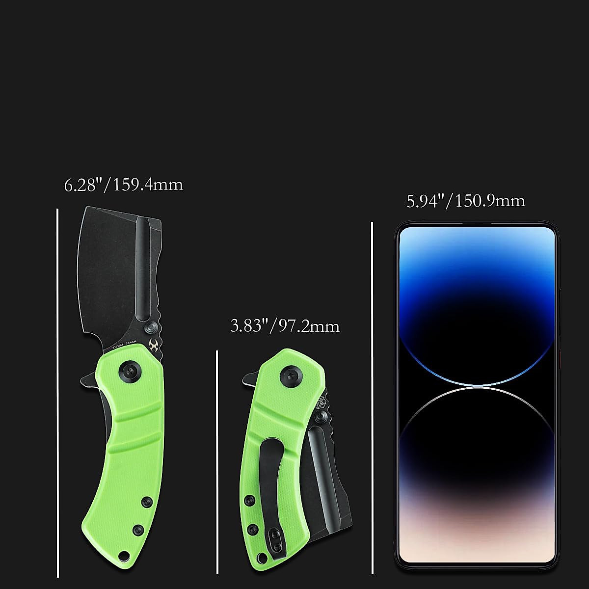 KANSEPT Knives Korvid M Mini Pocket Knife 2.45''154CM Blade,Orange G10 Handle,Cleaver Pocket Folding Knife for Everyday Carry T2030A7