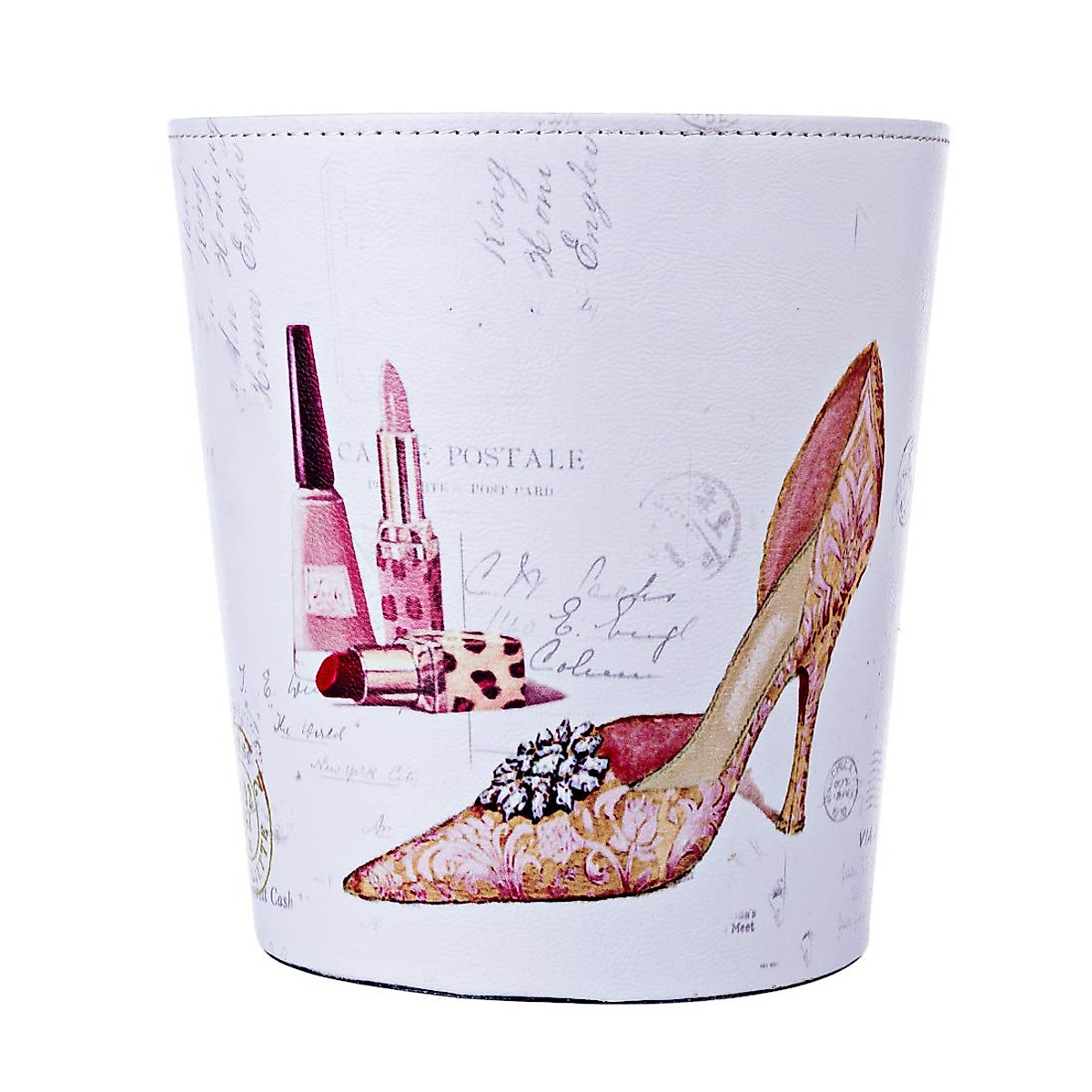 Lingxuinfo Scakbyer European Style Retro Leather Trash Can Trash Bin Waste Paper Basket Wastebasket Garbage Can Without Lid (Lipstick High Heels)