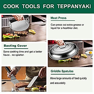 Grilljoy 46PC Griddle Accessories Set with Robust Plastic Handle, All-in-One Griddle Tools Kit for Flat Top Grills Teppanyaki Hibachi, Stainless Steel Grill Spatula Kit for Outdoor Camping Grilling