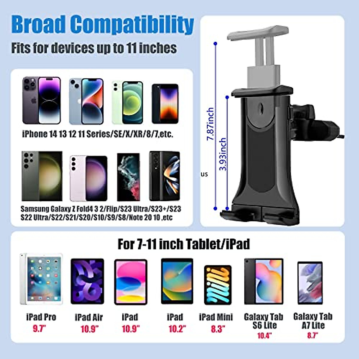 Lopnord Car Phone Tablet Mount CD Slot Holder Compatible with Samsung Galaxy Z Fold 4 3/S23 S22 Ultra/S21/iPad Mini 6/Google Pixel 7 6, Tablet Holder for Car for iPhone 14 13 Pro Max 7-11 inch Tablet