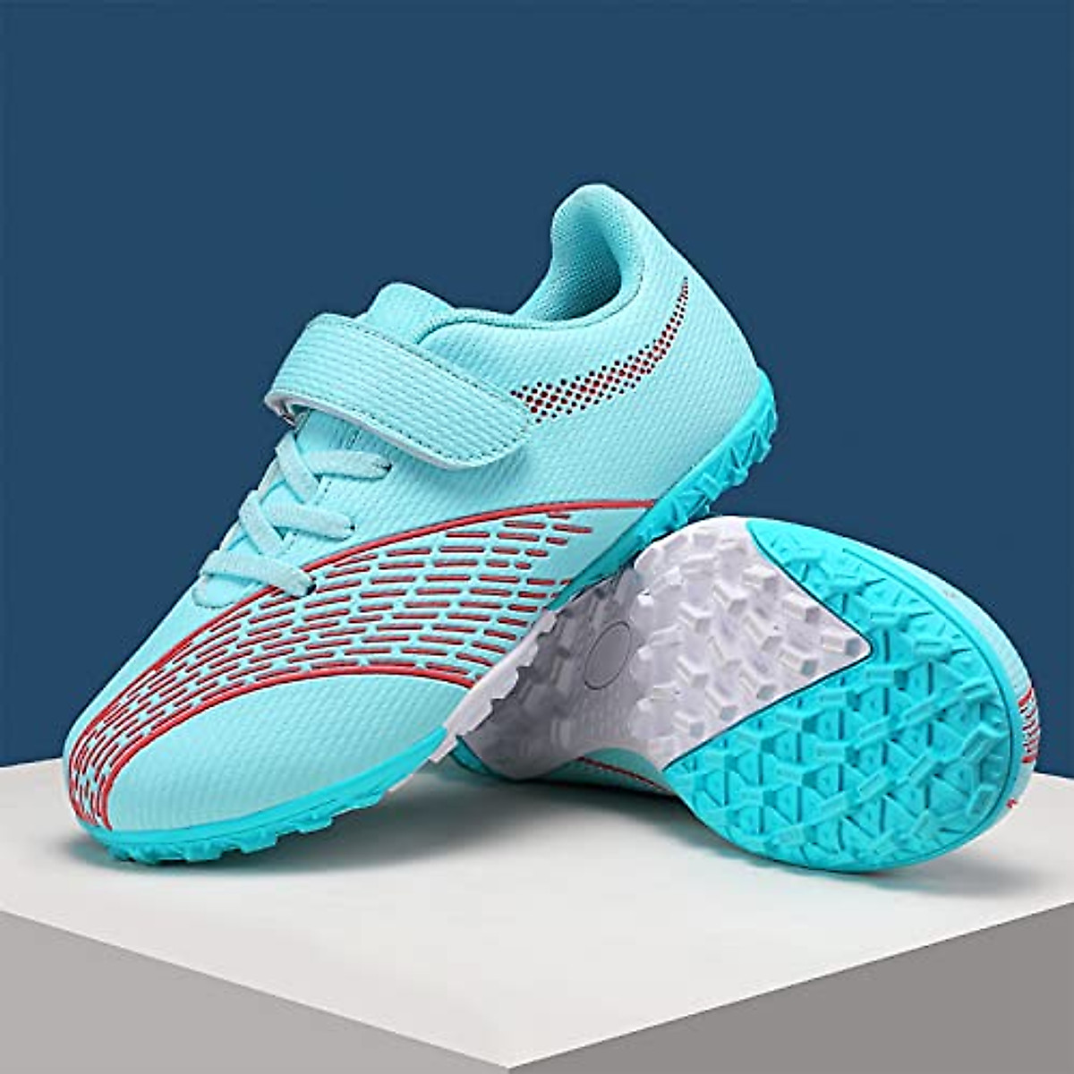 Saynnie Soccer Shoes for Boys Girls Indoor Football Cleats Firm Ground Soccer Cleats Kids Turf Training Sneakers (Medium, TF Blue, Numeric_34)