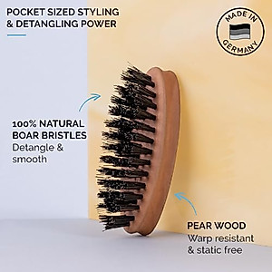 ZEUS Pocket Beard & Mustache Brush for Men, Travel Size Beard Brush, Firm Boar Bristles (Made in Germany) N91