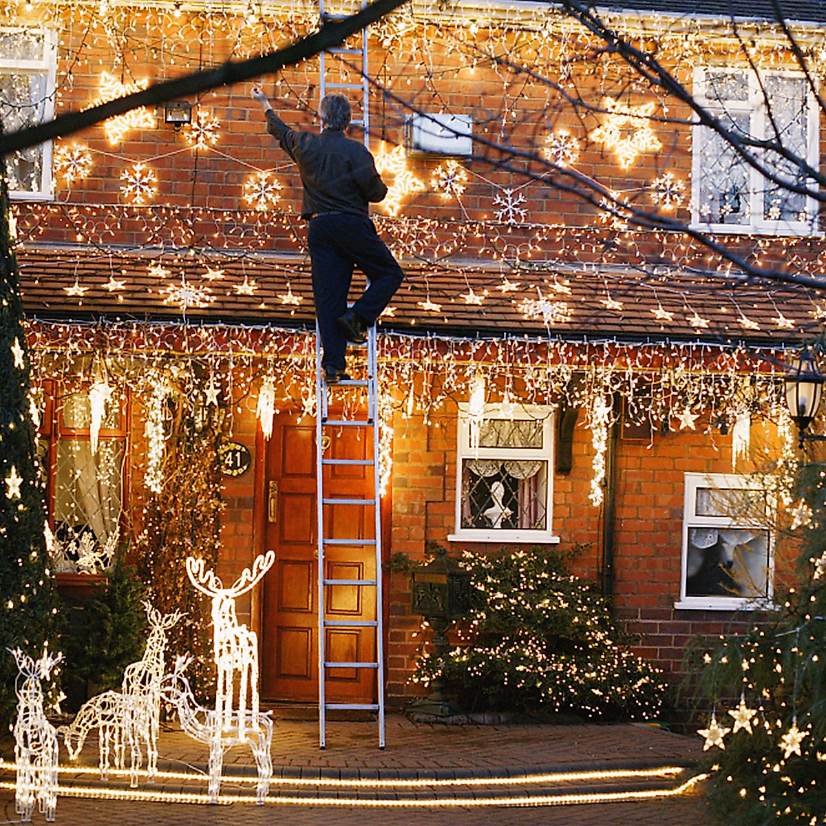 JMEXSUSS Christmas Icicle Lights Outdoor, 77.8FT 800 LED Icicle String Lights with 160 Drops, 8 Modes Led Christmas Twinkle Lights for Holiday, Party, Wedding, Christmas Decorations (Warm White)