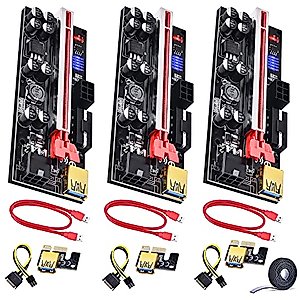 ELUTENG 1X to 16X PCIe Adapter for GPU Mining Rig 4 Solid Capacitors Powered Pcie Extender with 60cm 6Pin USB 3.0 Cable PCIe Riser 4PIN/6PIN/SATA 3-Pack