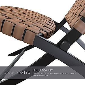 Grand patio 3 Piece Leather Texture Wicker Patio Chairs, Foldable Balcony Furniture Set with Outdoor Lounge Seating and Side Table