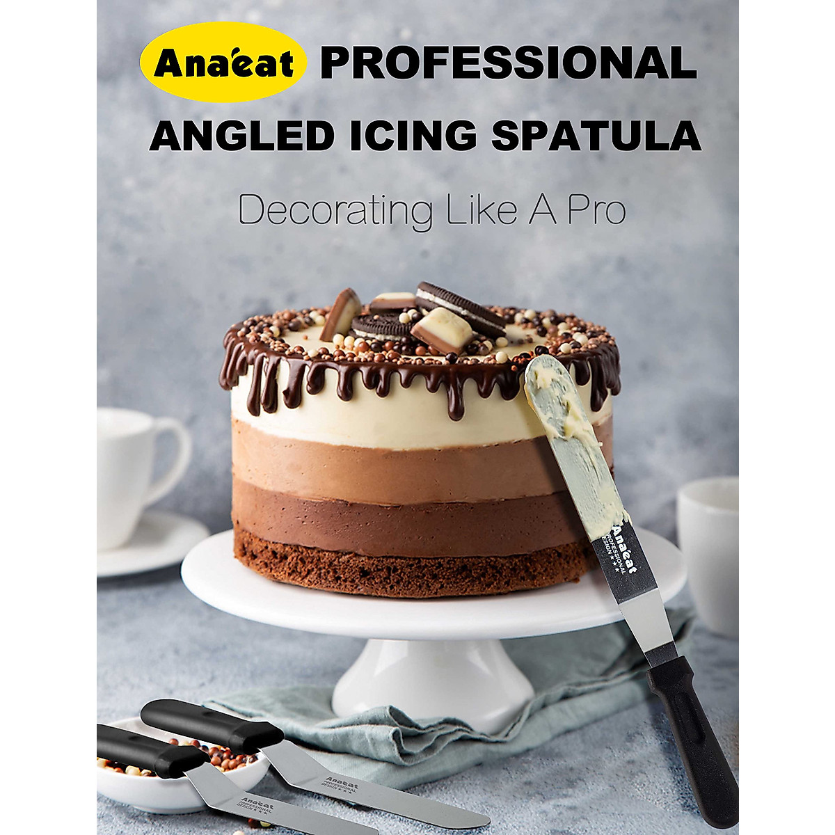 Anaeat Icing Spatula, Professional Cake Angled Offset Spatula with 6" Stainless Steel Blade - Thickened Frosting Knife with Durable Plastic Handle for Cake Decorating, Pastry & Baking