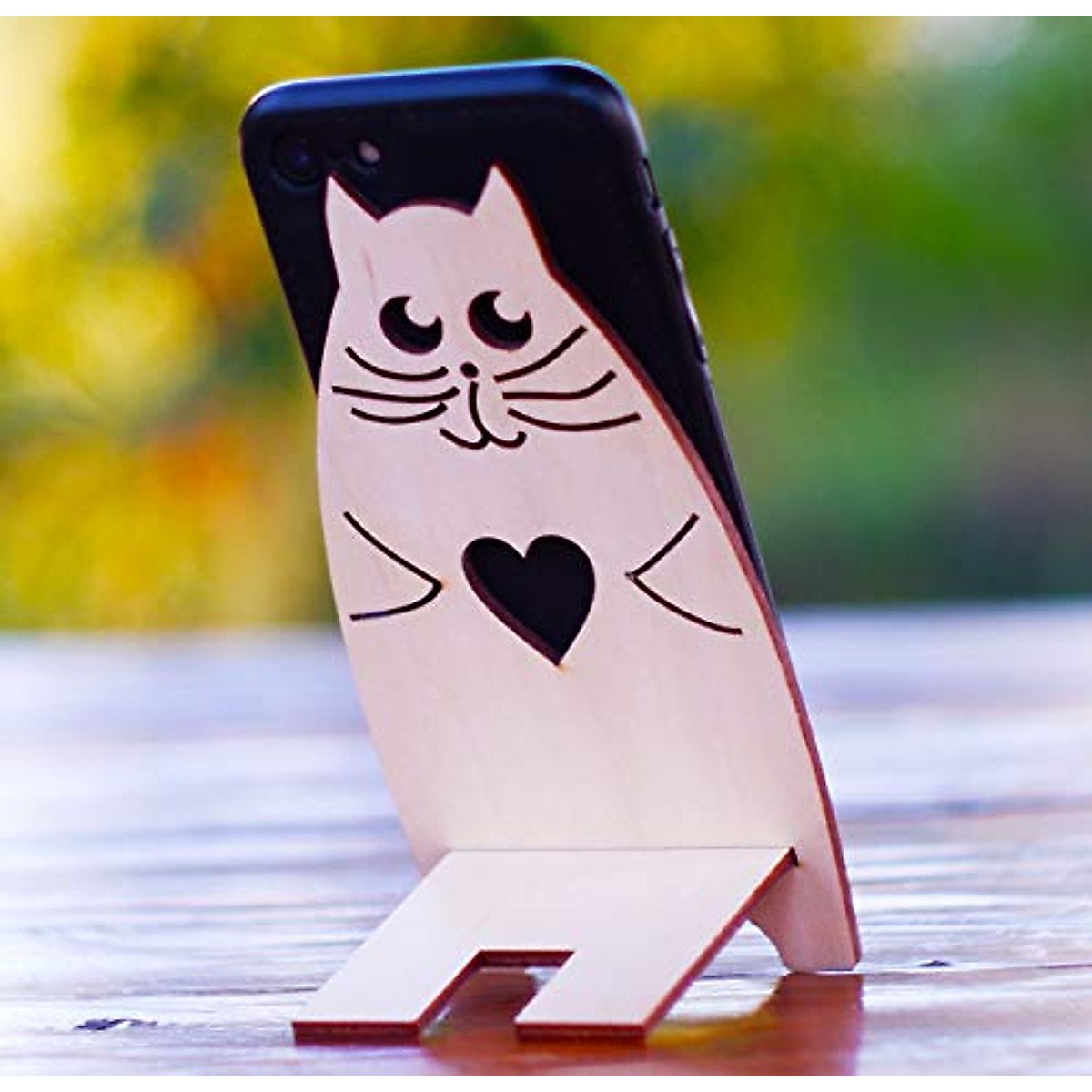 Dolyacrystal Wooden Phone Holder - Cute Decorative Dock with Animal Design - Lightweight & Non-Slip Wood Phone Stand for Desktop, Kitchen, Bedroom, Office - Cradles Most Smartphones & Tablets