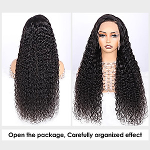 Alibeauty 13x4 HD Transparent Lace Front Wigs Human Hair Pre Plucked Hairline with Baby Hair 200 Density Brazilian Water Wave Wigs for Black Women(20 Inch)