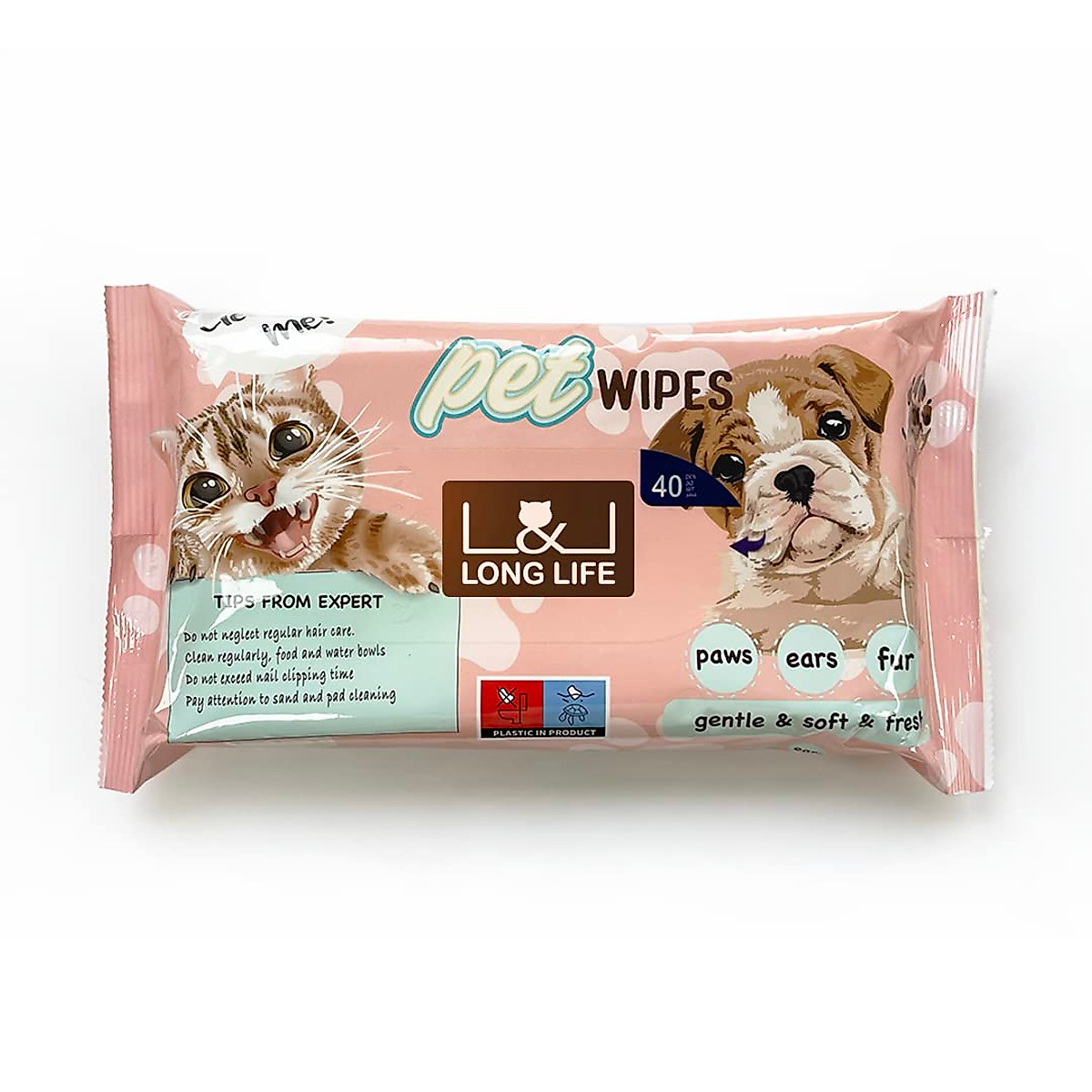 L&L LONG LIFE Dog Wipes XXL Size 8x12 inch Cat Cleaning Wipes, Extra Sticky Dog and Cat Lint Remover for Pet Hair Removal