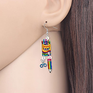 NEWEI Fun Teacher Earrings Back to School Dangle Book Apple Jewelry for Women Crayon Pencil Charms (Crayon)