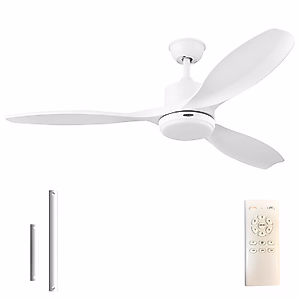 YJFAN 56 Inch Ceiling Fans with Lights, Modern White Ceiling Fan with Remote Control, Reversible Quiet DC Motor, Indoor Outdoor Ceiling Fan Light for Living Room,Patios,Farmhouse
