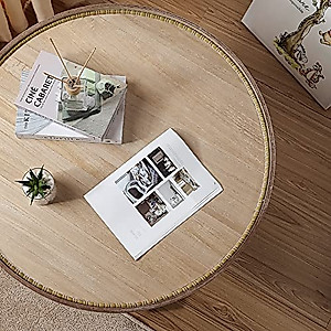 Wnutrees Farmhouse Round Coffee Table,Wood Tray Top Circle Coffee Table with Storage Shelf Rustic Style for Living Room and Vintage Finish,White