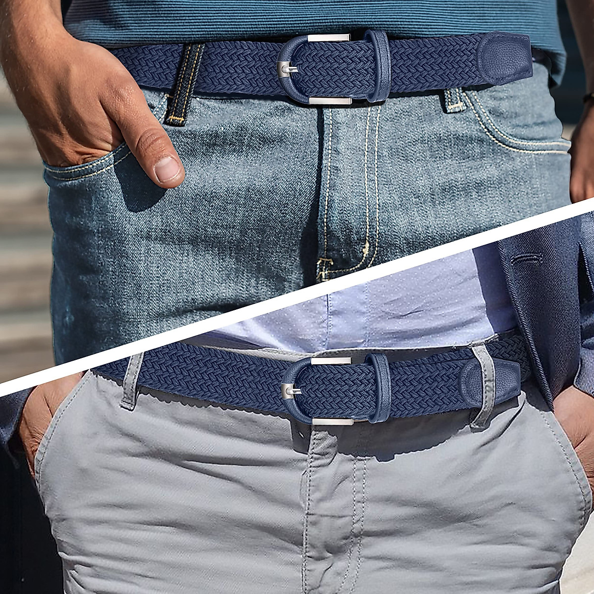 Marino Golf Belts for Men - Braided Woven Stretch Belts comes with a Gift Box - Navy - Small (32-36")