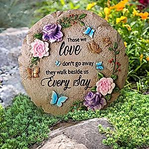 Memories Garden Stepping Stone Plaque Resin Sympathy Bereavement Gifts Beautiful Butterfly Flowers Memorial Stones Outdoor Memorial Plaque Garden Decor for Loss of Loved One Remembrance Gifts