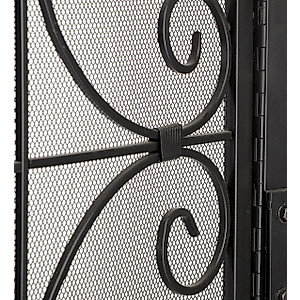 Plow & Hearth Metal Fireplace Screen Crest Arch Black | 44" W x 33" H | 2 - Door | Spark Guard Indoor Grate | Iron Fire Place Cover | Wood Burning Stove Decorative Accessories