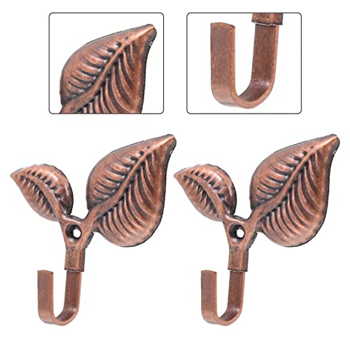 MAGICLULU 4pcs Metal Leaf Shaped Single Wall Hooks Vintage Iron Coat Hooks Rustic Wall- Mounted Coat Hangers for Home Scarf Bag Towel Key Cap Hat Copper