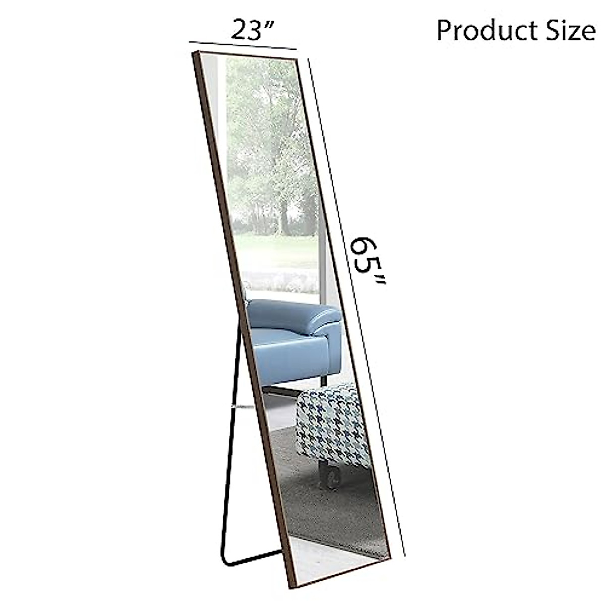 WIIS' IDEA Full Length Floor Mirror, Full Body Standing Mirror, Alu Free Dressing Mirror Standing, Hanging or Leaning Against Wall Mirror for Bedroom, Living Room (Grey, 65”x23-Wood)