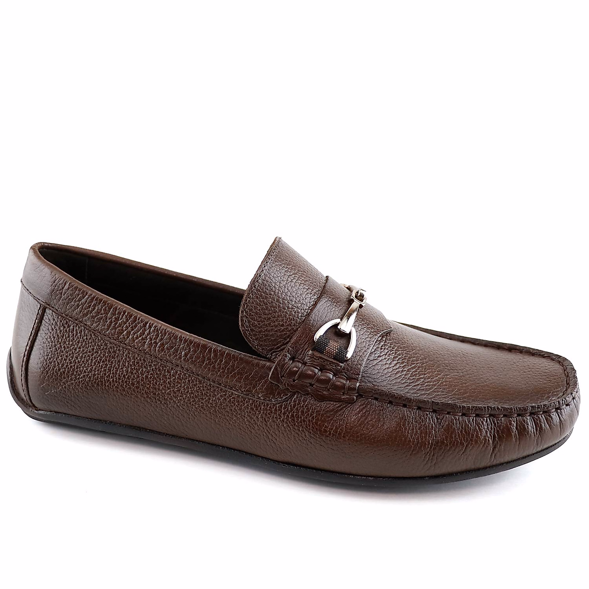 MJNY Mens Casual Comfortable Genuine Leather Lightweight Driving Moccasins Classic Fashion Buckle Loafer Slip On Breathable Driving Loafer Brown Grainy 13