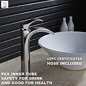 Yodel Faucet Waterfall Bathroom Sink Faucet Vessel Sink Faucet One Hole Single Handle Single Hole with Pop up Drain Stopper, Brushed Nickel