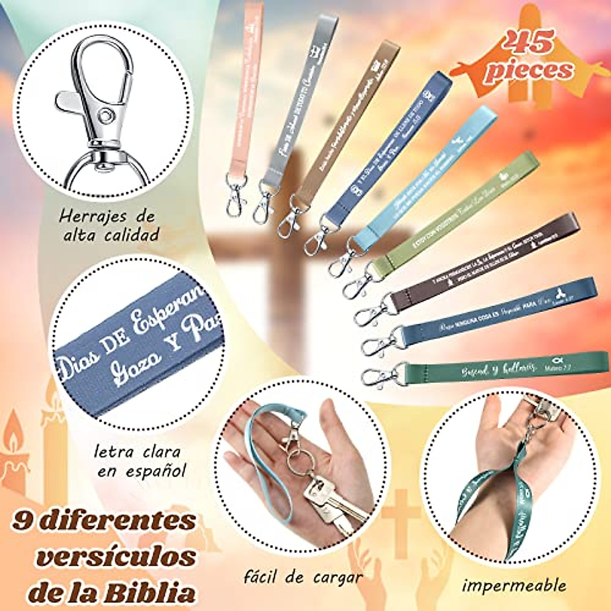 45 Pieces Christian Keychains Bulk Inspirational Bible Verse Key Chains Polyester Scripture Keyrings Religious Party Gifts (Vivid Color, Stylish)