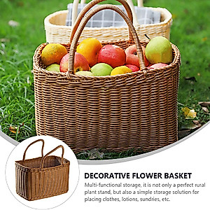 Cabilock 1pc Woven Basket Storage Bins with Lids Round Laundry Basket Tote with Wheels Wicker Baskets for Storage Woven Magazine Basket Tote Bags Boy Summer Convenience Bag Plastic Shopping