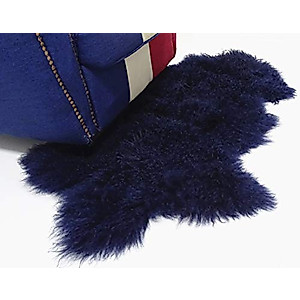 Deluxe Home Decorative Curly Fur Soft Plush 100% Real Genuine Mongolian (Tibetan) Lamb Wool Rug Carpet (Blue)