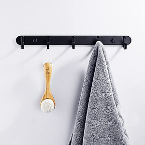 14 Inch Black Matte Bathroom Towel Hooks Mount Stainless Steel Heavy Duty Shower Wall Coat Rack Hooks Decorative Bath Hooks for Hangin,Hats Hook Kitchen Towel Wall Hook Rack for Hanging-5 Hooks
