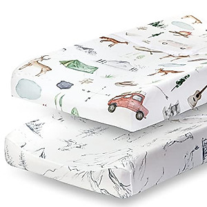 Pobibaby - 2 Pack Premium Changing Pad Cover - Ultra-Soft Cotton Blend, Stylish Woodland Pattern, Safe and Snug for Baby (Explore)