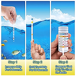 VANSFUL 6 in 1 Aquarium Test Strips, 100 Strips Fish Tank Test Kit for Testing Freshwater Saltwater Pond,Accurate Nitrate Nitrite Chlorine Carbonate Hardness (GH & KH) and pH