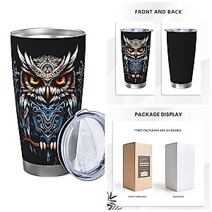 owl Tumbler with Lid and Straw 20oz Stainless Steel Car Cup for Hot and Cold Drinks, Double Wall Insulated Travel Coffee Mug Reusable Drink Thermos Cup Birthday Gifts